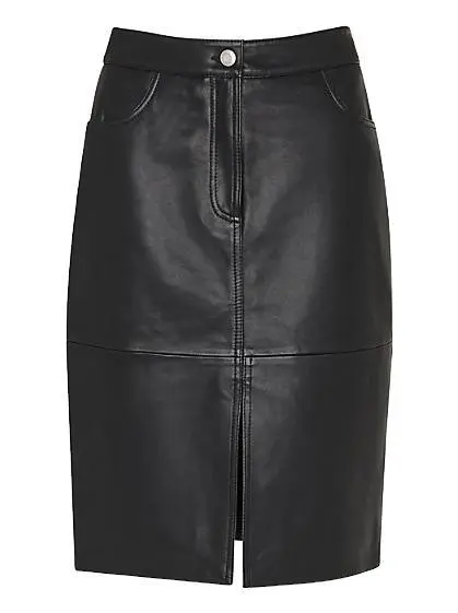 Whistles Split-hem Leather Midi Skirt - Black