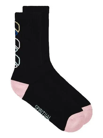 Spiritual Gangster Peace Emblem Crew Sock - Black & Pink Dunes