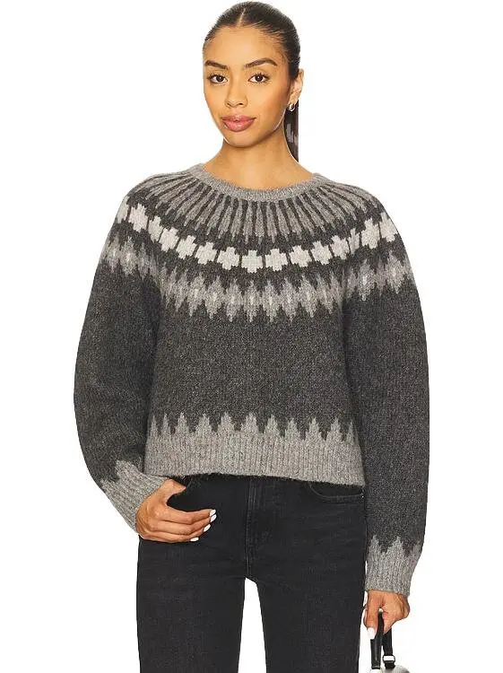 NILI LOTAN Alena Sweater - Dark Grey Melange Fair Isle