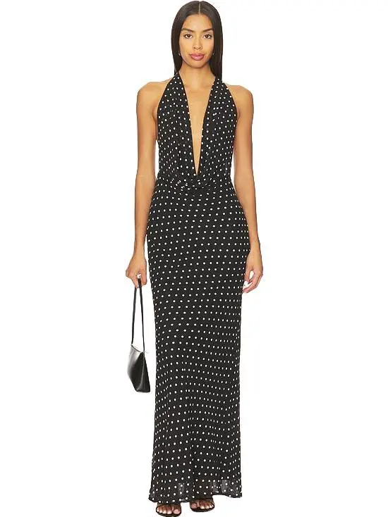 RUNAWAY THE LABEL Lexie Maxi Dress - Black Polka
