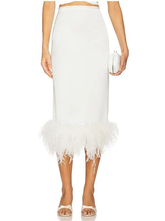 MILKWHITE Midi Skirt With Feathers - White