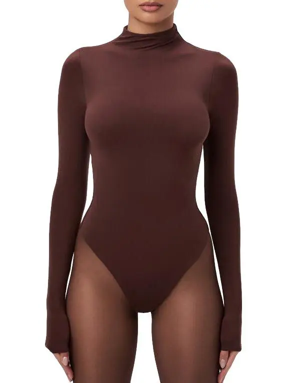 Naked Wardrobe Long-sleeve Bodysuit - Chocolate