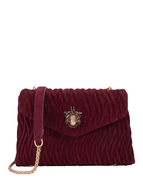 Dune London Darling Matelassé Suede Crossbody Bag - Burgundy