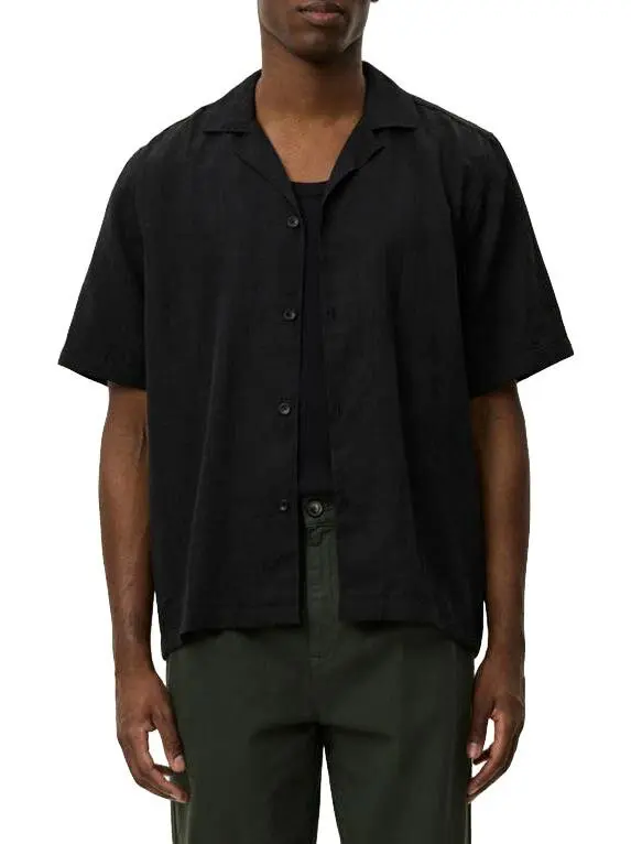 LES DEUX Liam Lyocell Blend Jacquard Camp Shirt - Black
