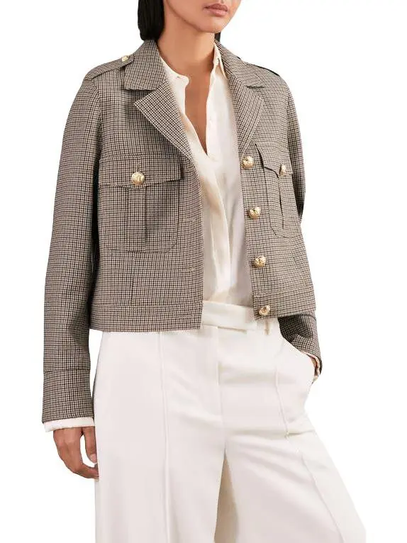 REISS Houndstooth Wool Jacket - Neutral Check