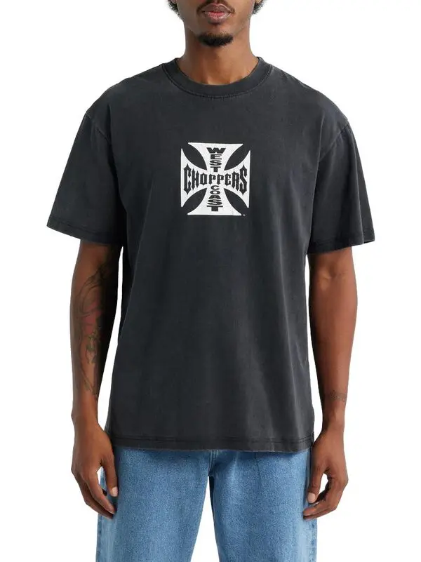 ID SUPPLY CO West Coast Choppers Distressed Core Logo Cotton Graphic T-shirt - Washed Black