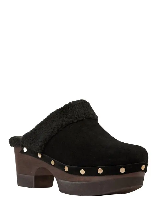 Andre Assous Olivia Faux Shearling Clog - Black Suede