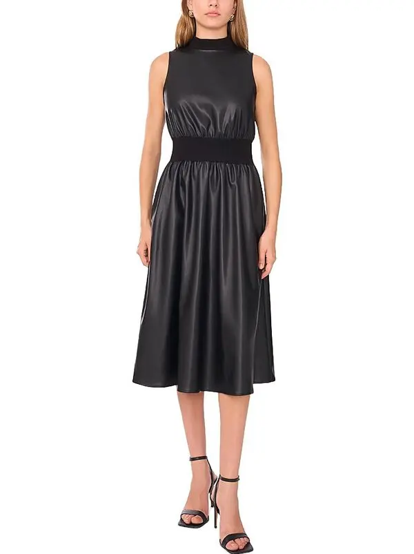 1.State Faux Leather Combo Midi Dress - Rich Black