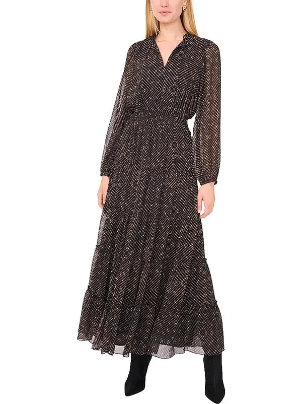 1.State Tie Neck Tiered Maxi Dress - Rich Black