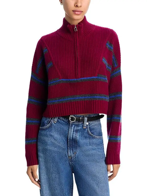 Staud Hampton Cashmere Cropped Sweater - Crimson Stripe