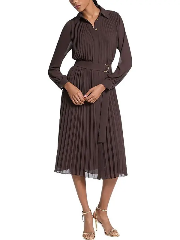 Michael Kors Pleated Shirt Dress - Chocolate