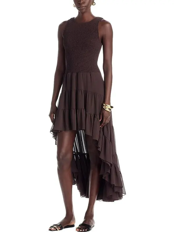 Michael Kors Smocked High-low Dress - Chocolate