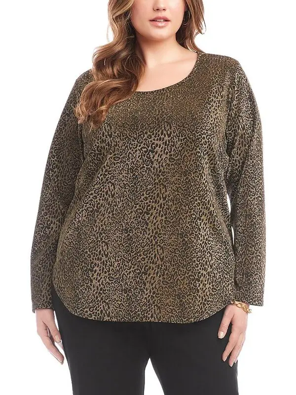 Karen Kane Metallic Knit Shirttail Top - Leopard