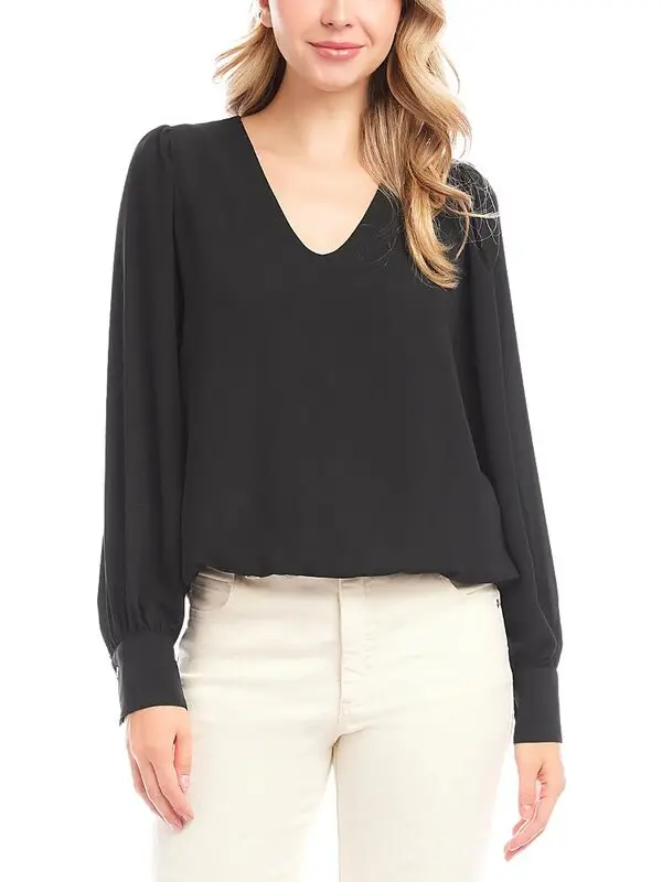 Karen Kane Puffed Sleeve V-neck Top - Black