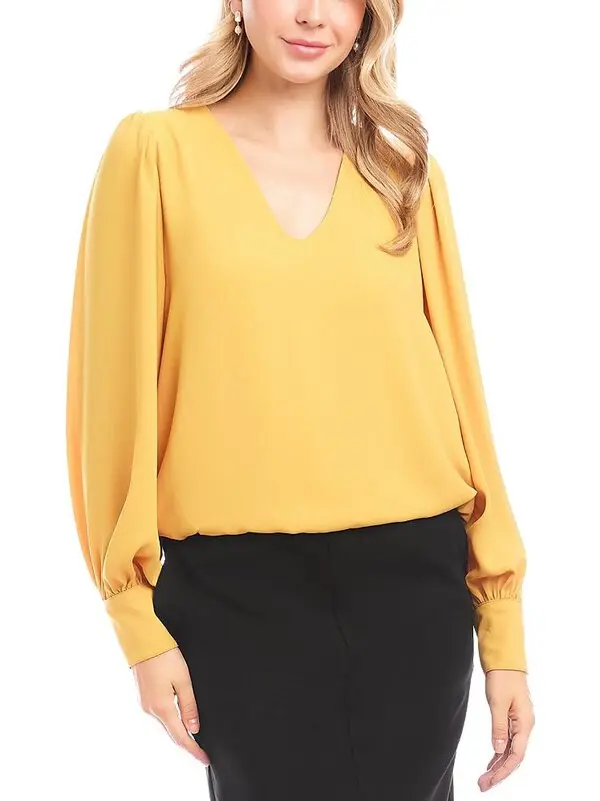 Karen Kane Puffed Sleeve V-neck Top - Golden