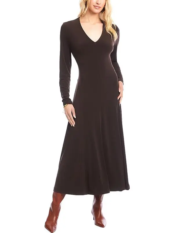 Karen Kane Kate V-neck Midi Travel Dress - Brown