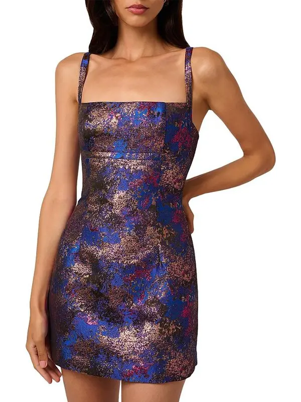 Adrianna Papell Metallic Jacquard Mini Dress - Blue Multi
