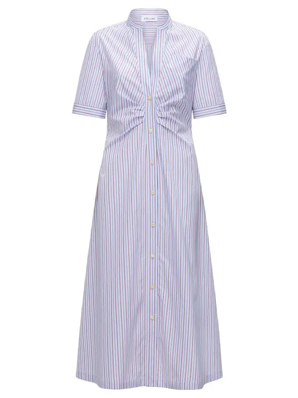 CALLAS MILANO Noor A-line Shirt Dress With Gathered Front - White