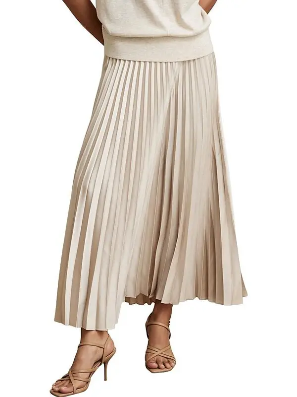 REISS Seren Pleated Maxi Skirt - Champagne