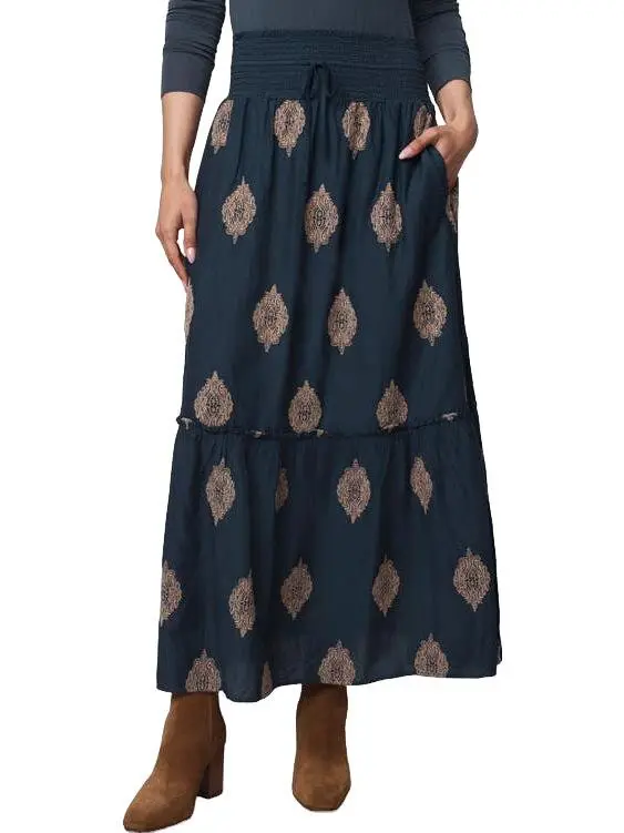 Splendid Printed Smocked Maxi Skirt - Ice Navy Print