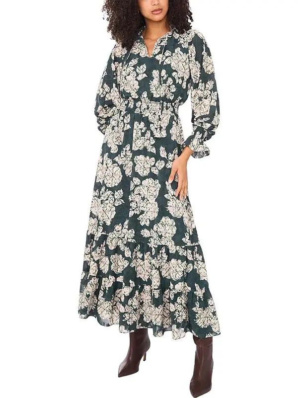 Vince Camuto Long Sleeve Smocked Maxi Dress - Forest Night