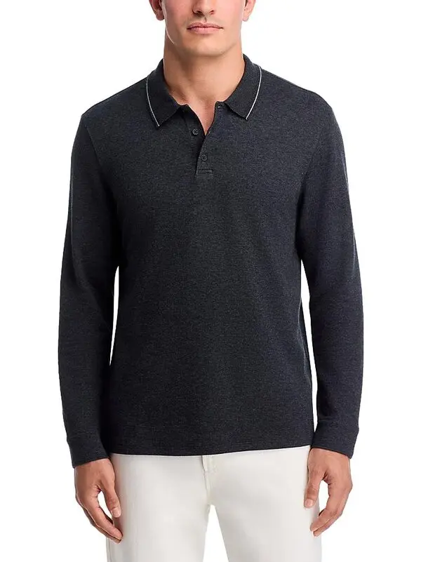 Vince Heathered Double Face Long Sleeve Polo Shirt - Heather Charcoal