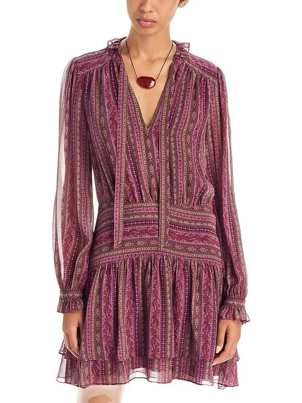 Paige Nantes Printed Silk Mini Dress - Deep Mauve Multi