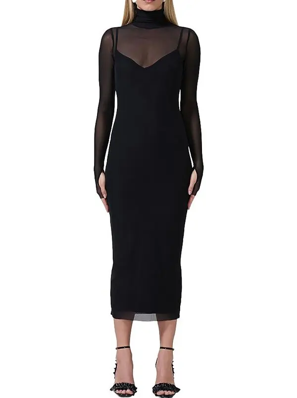 AFRM Power Mesh Bodycon Midi Dress - Noir