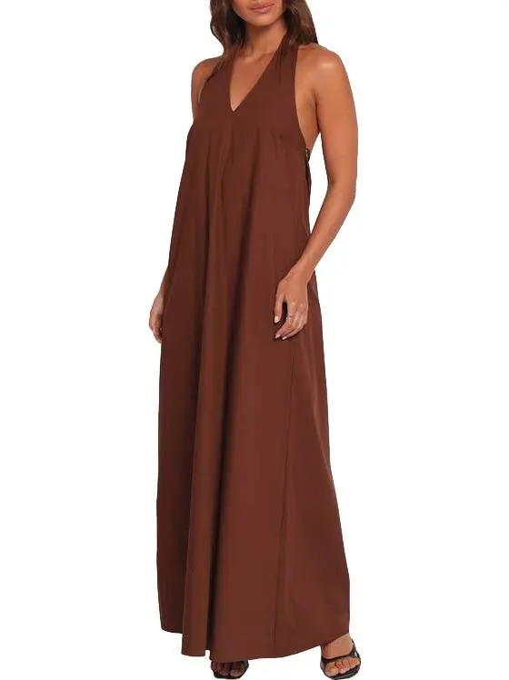 PETAL & PUP Kaida Halter Maxi Dress - Espresso