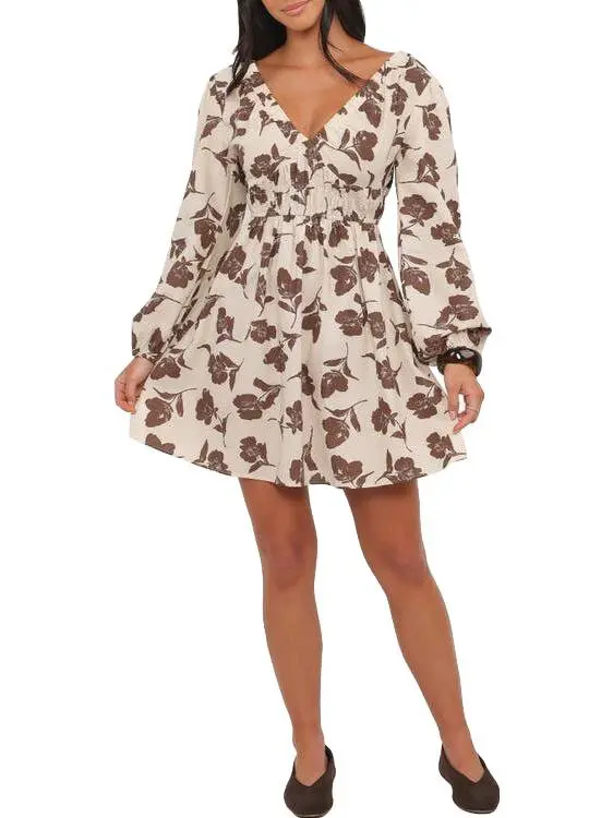 PETAL & PUP Cambria Floral Print Mini Dress - Brown/white