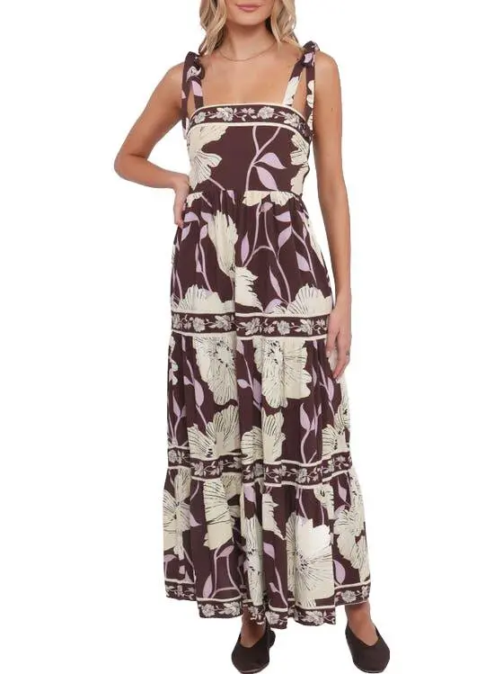 PETAL & PUP Leonor Floral Print Maxi Dress - Yellow Brown Floral