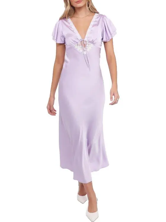PETAL & PUP Satin Maxi Dress With Lace - Lavender