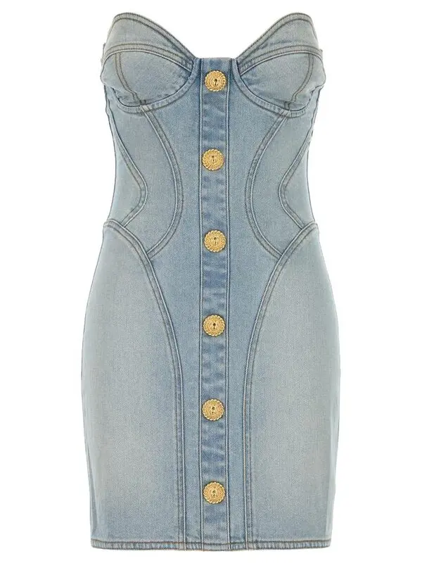Balmain Strapless Denim Dress - Bleujeanclair