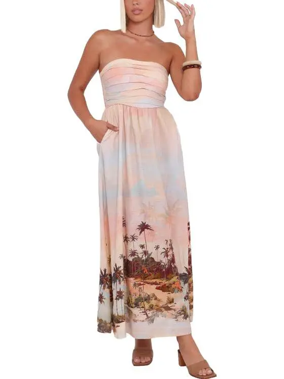 PETAL & PUP Marcia Strapless Maxi Dress - Sunset Print