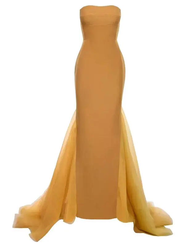 V:PM ATELIER Strapless Tulle-overlay Fishtail Gown - Yellow