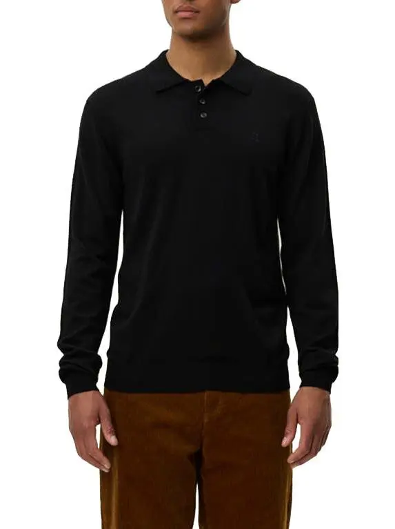 LES DEUX Greyson Long Sleeve Wool Polo Sweater - Black