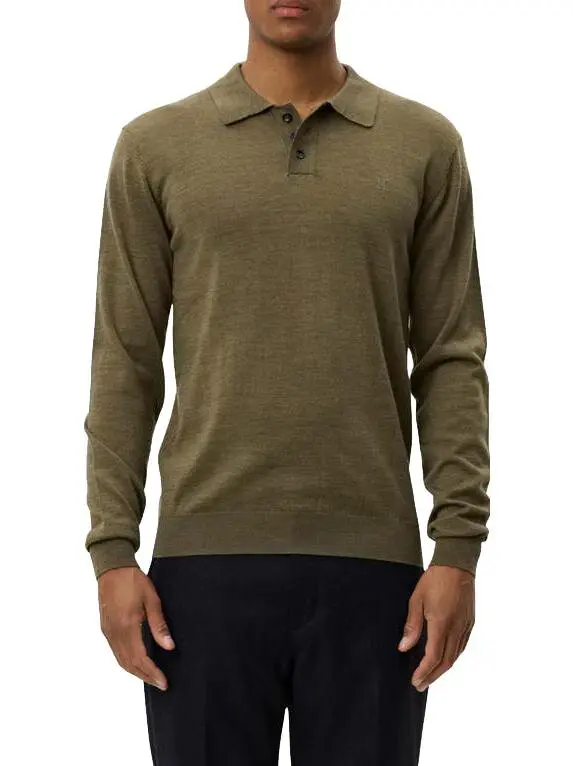 LES DEUX Greyson Long Sleeve Wool Polo Sweater - Military Olive