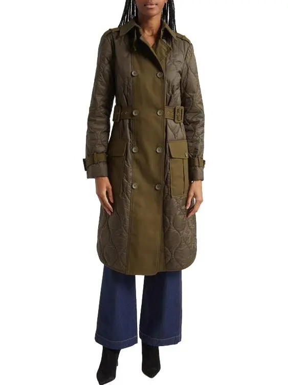 Veronica Beard Newberry Quilted Mixed Media Coat - Cypress