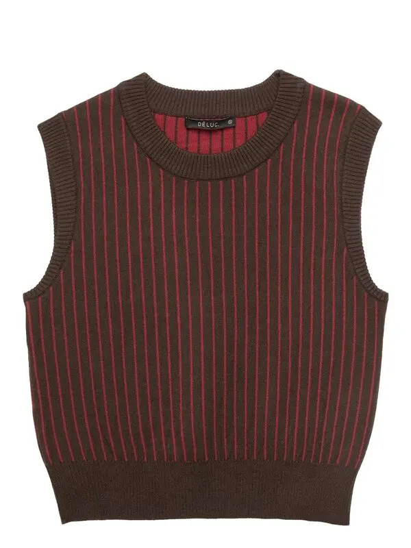 Deluc Striped Sweater Vest - Cacao With Malbec