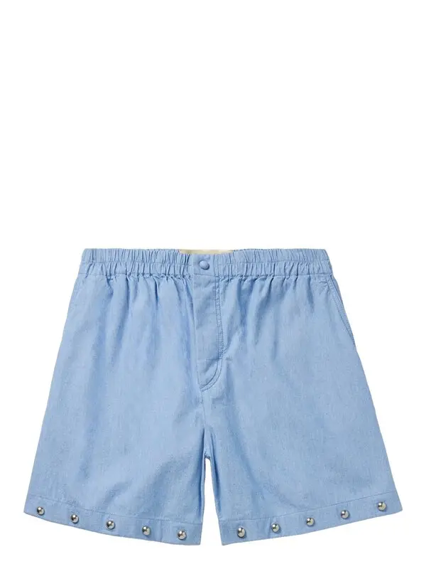 Valentino Garavani Straight-leg Cotton-chambray Shorts - Blue