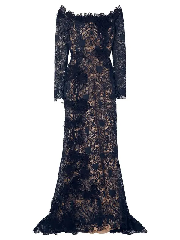 Oscar De La Renta Off-the-shoulder Appliquéd Guipure Lace Gown - Black