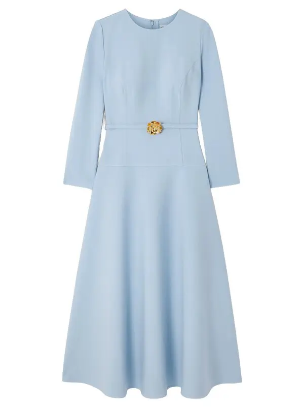 Oscar De La Renta Belted Wool-blend Midi Dress - Blue