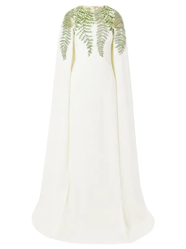 Oscar De La Renta Cape-effect Embellished Silk-blend Gown - Ivory