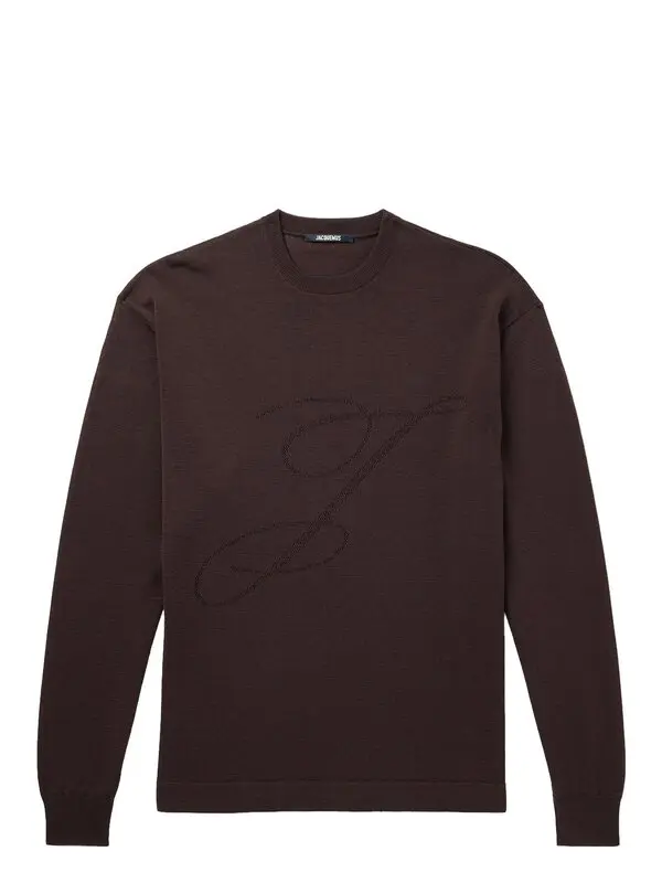 Jacquemus Jacquard-knit Cotton, Linen And Silk-blend Sweater - Brown