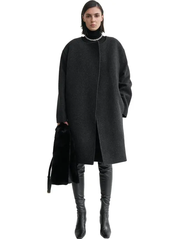 TOTÊME Collarless Felt Coat - Charcoal Melange