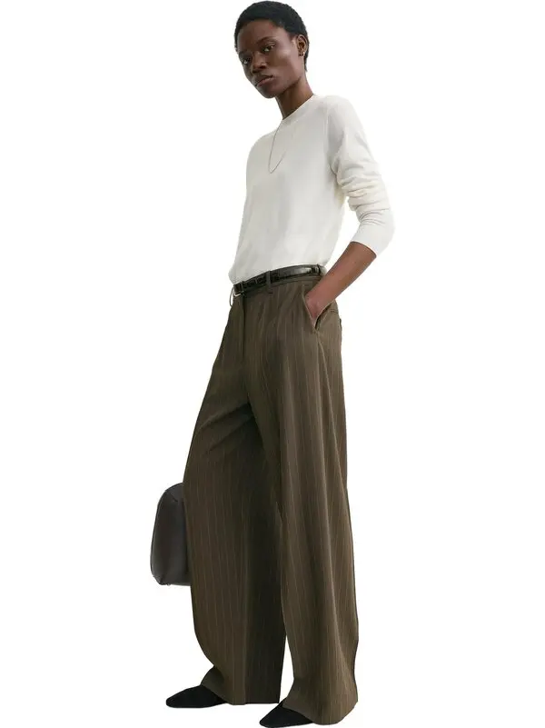 TOTEME Wide Pinstriped Trousers - Pepper