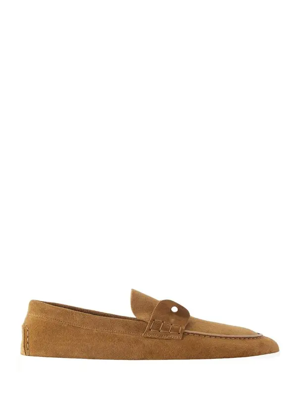 CHRISTIAN LOUBOUTIN Embellished Suede Boat Shoes - Brown