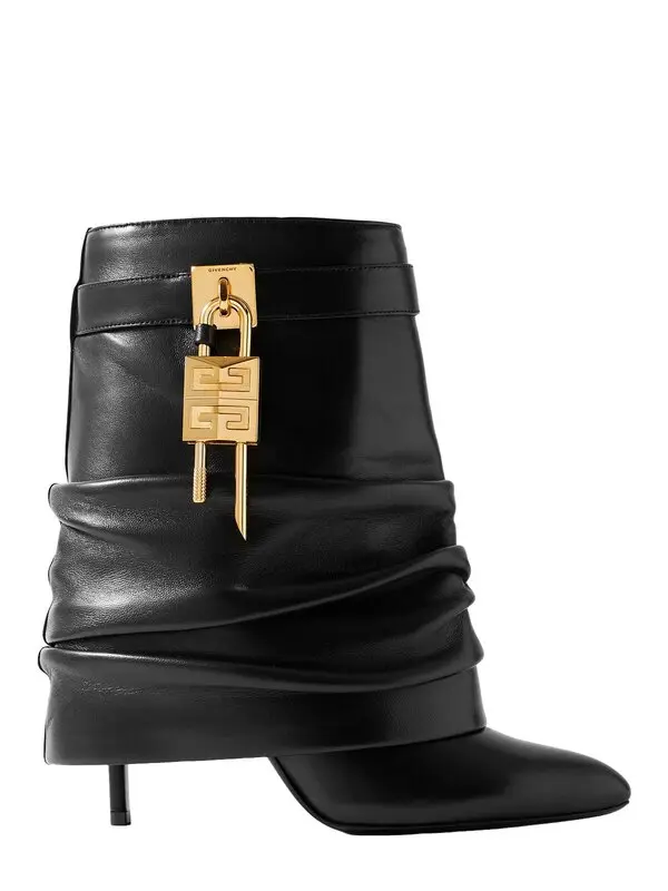 Givenchy Shark Lock Embellished Glossed-leather Ankle Boots - Black