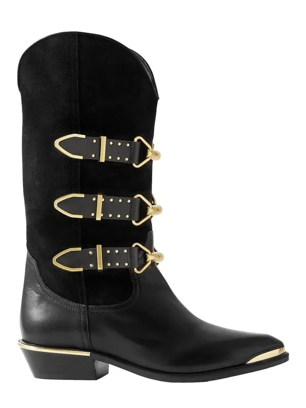 Isabel Marant Mexia Studded Leather And Suede Knee Boots - Black