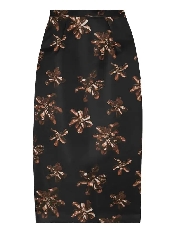 EMILIA WICKSTEAD Lorelei Floral-print Satin Midi Skirt - Black